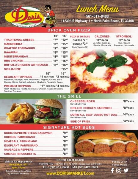 Lunch/Pizza Menu -North Palm Beach only | Doris Market