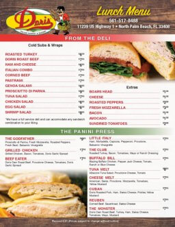 Lunch/Pizza Menu -North Palm Beach only | Doris Market