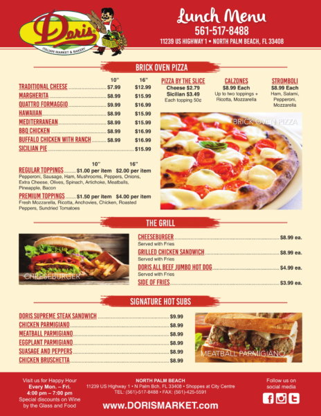 Lunch/Pizza Menu -North Palm Beach only | Doris Market